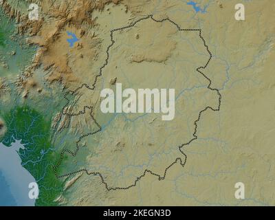 Centre, region of Cameroon. Colored elevation map with lakes and rivers ...