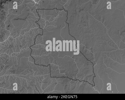 Est, region of Cameroon. Grayscale elevation map with lakes and rivers ...