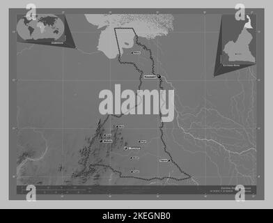 Nord, region of Cameroon. Grayscale elevation map with lakes and rivers ...