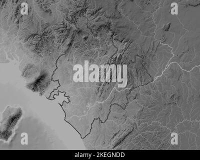 Littoral, region of Cameroon. Grayscale elevation map with lakes and ...