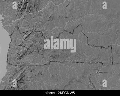 Sud, region of Cameroon. Bilevel elevation map with lakes and rivers ...