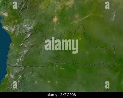 Sud, region of Cameroon. Low resolution satellite map. Locations and ...