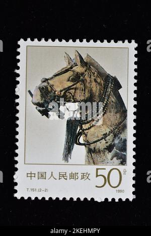 CHINA - CIRCA 19902: A stamps printed in China shows The Bronze Chariots Unearthed from the ...