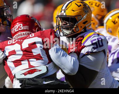 LSU offensive lineman Emery Jones Jr. (50) heads to the sideline after ...