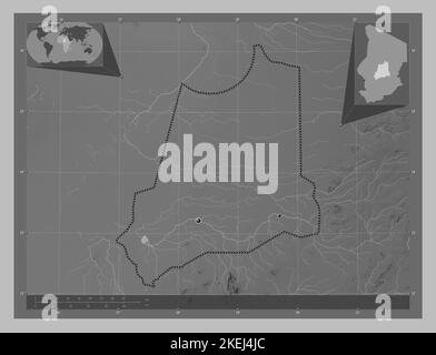 Batha, region of Chad. Grayscale elevation map with lakes and rivers ...