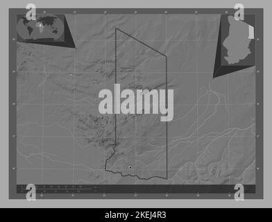 Ennedi Est, region of Chad. Bilevel elevation map with lakes and rivers ...