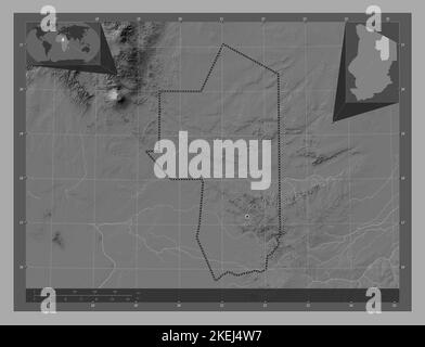 Ennedi Ouest, region of Chad. Bilevel elevation map with lakes and ...