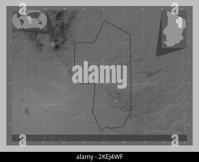 Ennedi Ouest, region of Chad. Grayscale elevation map with lakes and ...