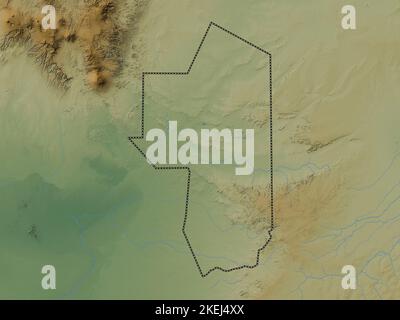 Ennedi Ouest, region of Chad. Colored elevation map with lakes and ...