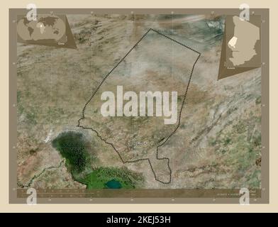 Kanem, region of Chad. High resolution satellite map. Locations of ...