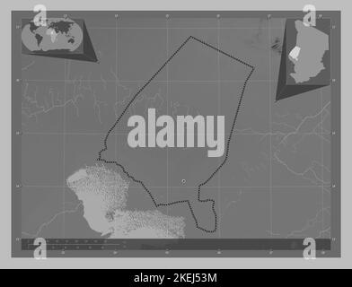 Kanem, region of Chad. Grayscale elevation map with lakes and rivers ...