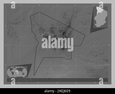 Tibesti, region of Chad. Grayscale elevation map with lakes and rivers ...