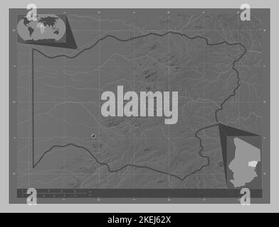 Wadi Fira, region of Chad. Grayscale elevation map with lakes and ...