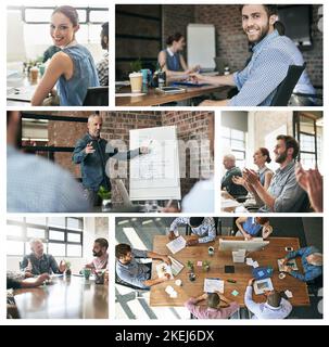 Composite image of portrait of successful businesswoman with clenched ...