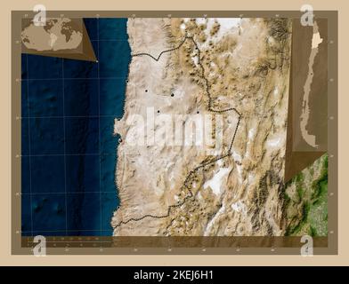 Antofagasta, region of Chile. Low resolution satellite map. Locations ...