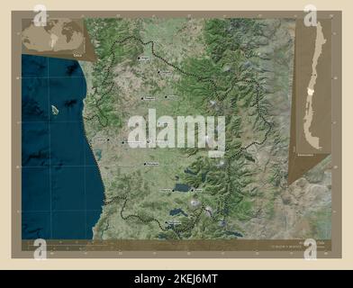 Araucania, region of Chile. High resolution satellite map. Locations of ...