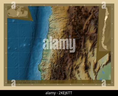 Atacama, region of Chile. Colored elevation map with lakes and rivers ...