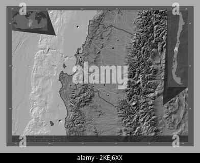 Bio-Bio, region of Chile. Bilevel elevation map with lakes and rivers ...