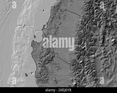 Bio-Bio, region of Chile. Bilevel elevation map with lakes and rivers ...