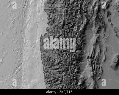 Coquimbo, region of Chile. Bilevel elevation map with lakes and rivers ...
