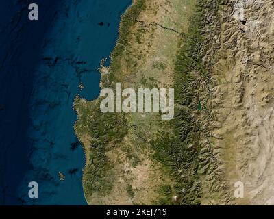 Bio-Bio, region of Chile. Low resolution satellite map. Locations and ...