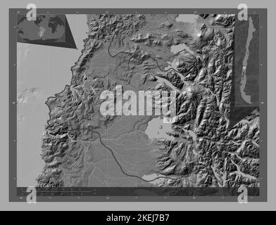 Los Rios, region of Chile. Bilevel elevation map with lakes and rivers ...