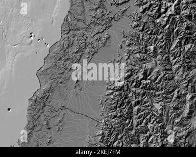 Maule, region of Chile. Bilevel elevation map with lakes and rivers ...