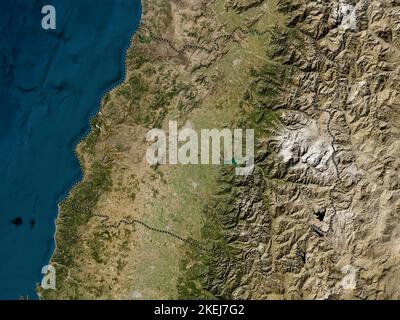 Maule, region of Chile. Low resolution satellite map. Locations and ...