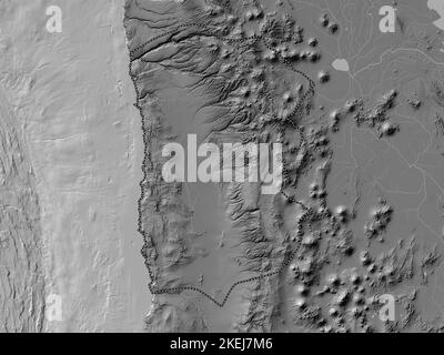 Tarapaca, region of Chile. Bilevel elevation map with lakes and rivers ...