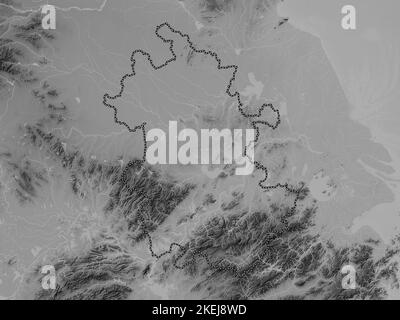 Anhui, province of China. Grayscale elevation map with lakes and rivers ...
