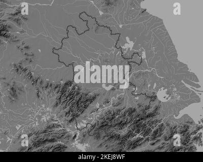 Anhui, province of China. Bilevel elevation map with lakes and rivers ...