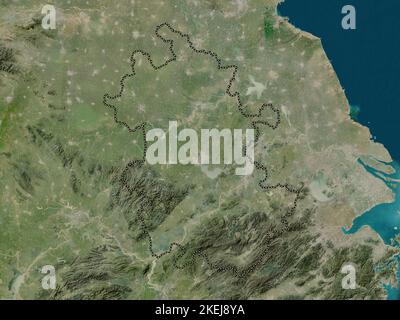 Anhui, province of China. Low resolution satellite map. Locations and ...