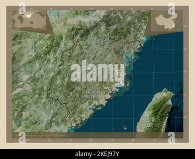 Fujian, province of China. High resolution satellite map. Locations of major cities of the ...