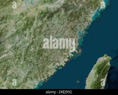Fujian, province of China. High resolution satellite map. Locations of major cities of the ...