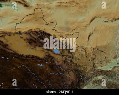 Gansu, province of China. Colored elevation map with lakes and rivers ...