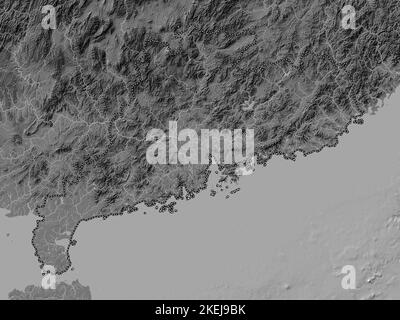 Guangdong, province of China. Bilevel elevation map with lakes and ...