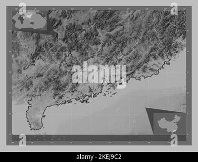 Guangdong, province of China. Grayscale elevation map with lakes and ...