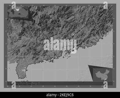 Guangdong, province of China. Bilevel elevation map with lakes and ...
