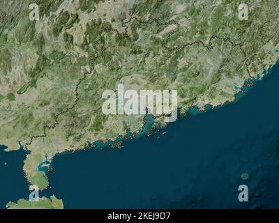 Guangdong, province of China. High resolution satellite map. Locations ...