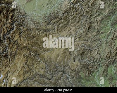 Guizhou, province of China. Colored elevation map with lakes and rivers ...