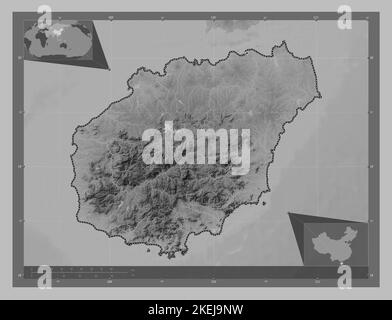 Hainan, province of China. Grayscale elevation map with lakes and ...
