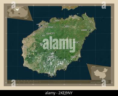 Hainan, province of China. High resolution satellite map. Corner ...