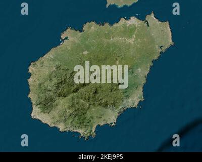Hainan, province of China. Low resolution satellite map. Locations of ...
