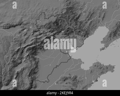 Hebei, province of China. Bilevel elevation map with lakes and rivers ...