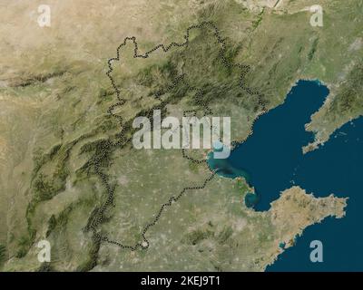 Hebei, province of China. Low resolution satellite map. Locations and ...
