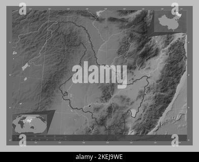 Heilongjiang, province of China. Grayscale elevation map with lakes and ...