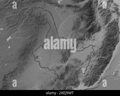 Heilongjiang, province of China. Grayscale elevation map with lakes and ...