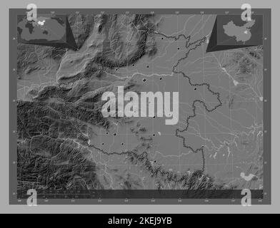 Henan, province of China. Bilevel elevation map with lakes and rivers ...