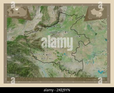 Henan, province of China. High resolution satellite map. Locations of ...