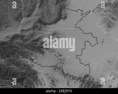 Henan, province of China. Grayscale elevation map with lakes and rivers ...
